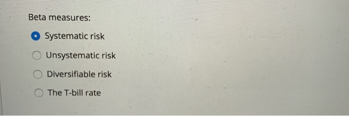 Solved Beta measures: Systematic risk Unsystematic risk | Chegg.com