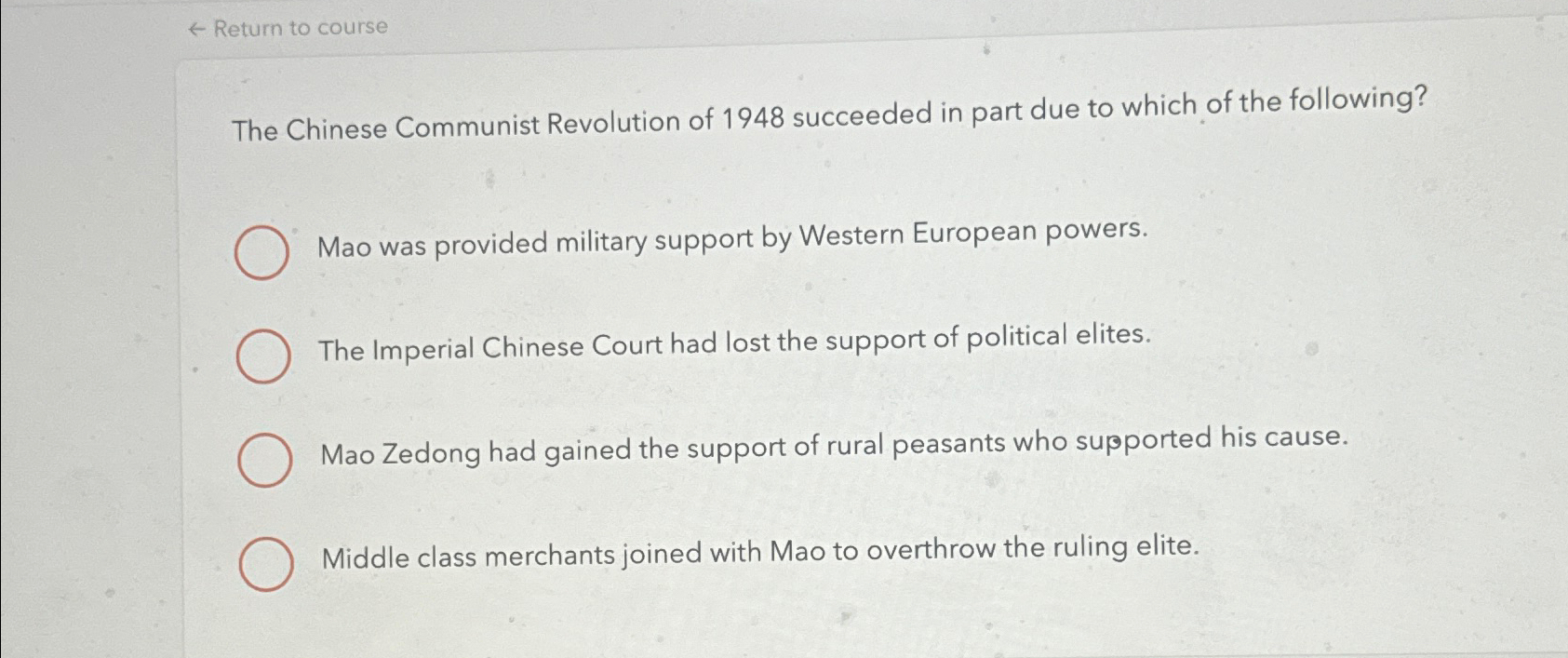 Solved Return to courseThe Chinese Communist Revolution of | Chegg.com