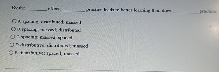 Solved By the ﻿effect, ﻿practice leads to better | Chegg.com