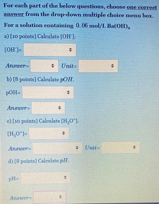 Solved For each part of the below questions, choose one | Chegg.com