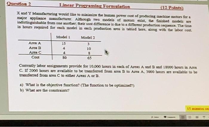 Solved Question 2 Linear Programing Formalation 12 Points 0364