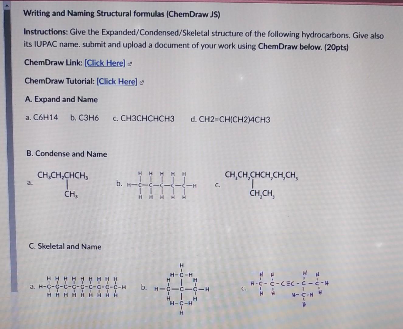 Solved Writing and Naming Structural formulas (ChemDraw JS) | Chegg.com