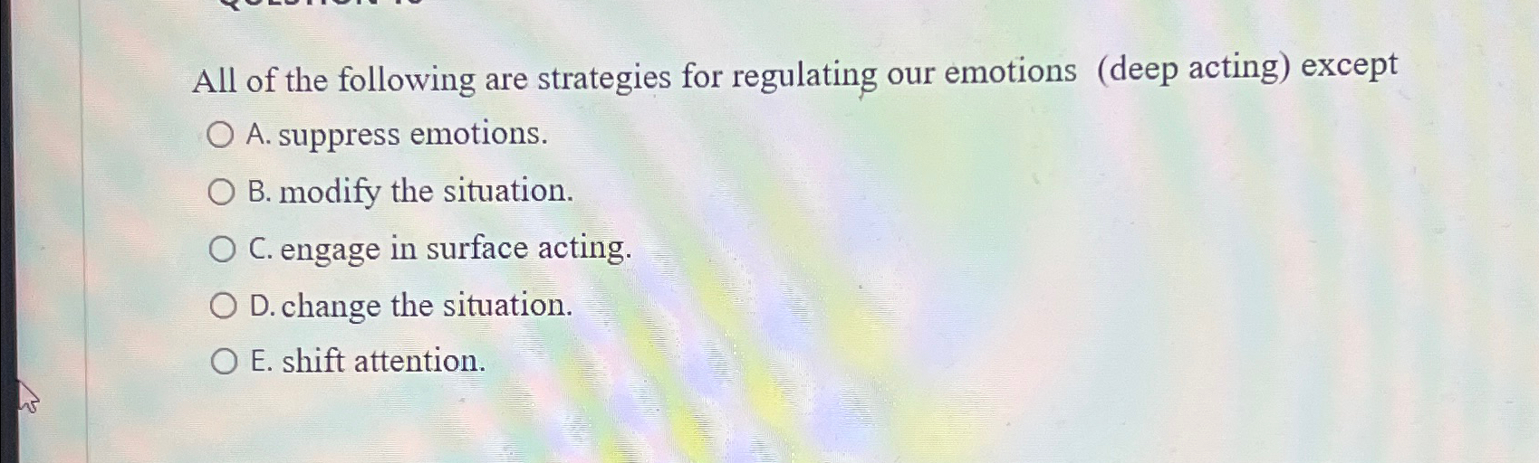 Solved All of the following are strategies for regulating | Chegg.com