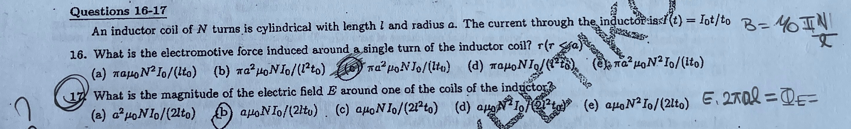Solved Questions 16-17An inductor coil of N ﻿turns is | Chegg.com