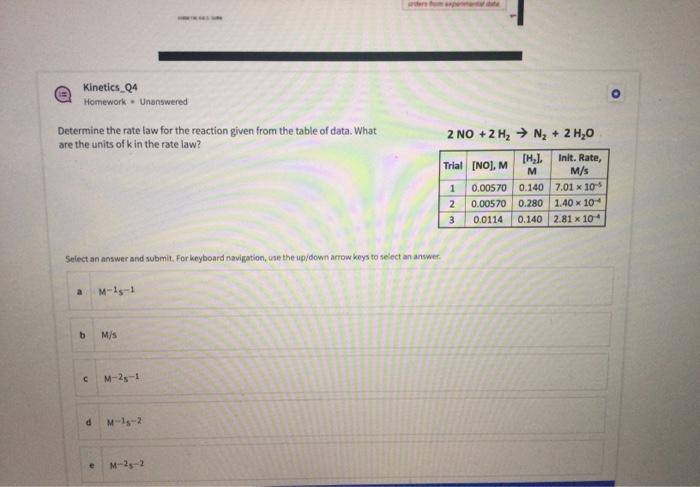 Solved Kinetics Q4 Homework. Unanswered Determine the rate | Chegg.com