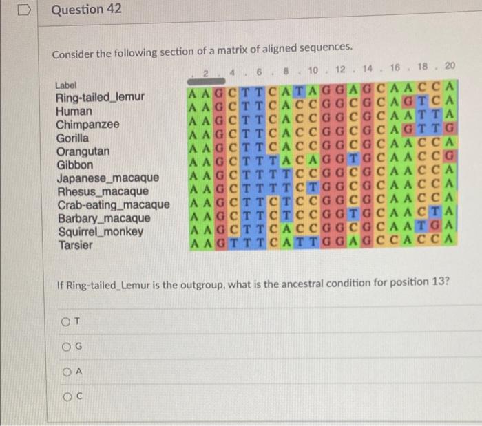 Solved Consider the following section of a matrix of aligned | Chegg.com