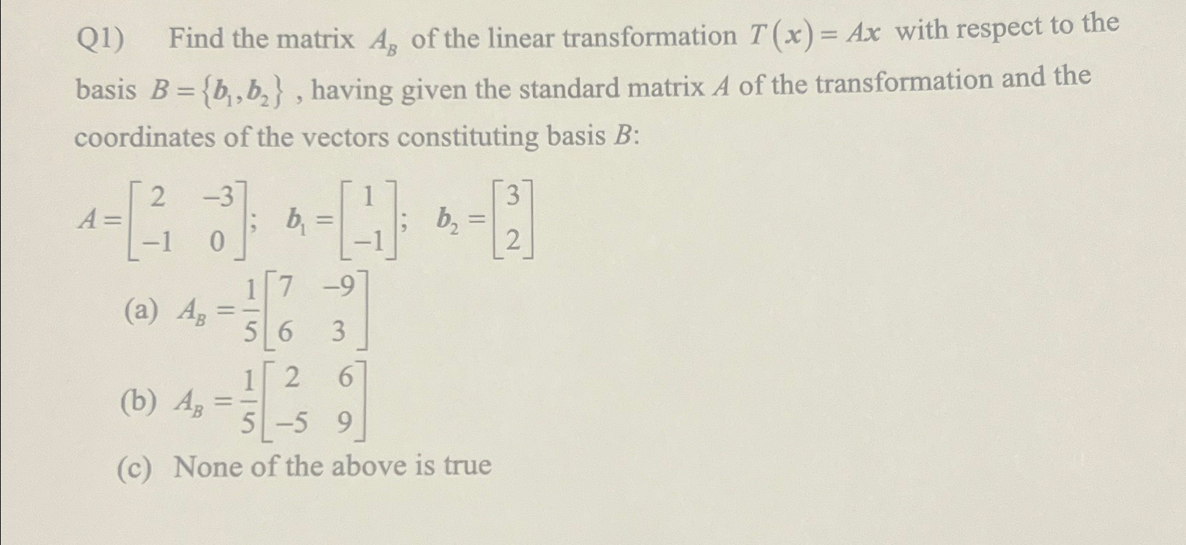 Q1) ﻿Find the matrix AB ﻿of the linear transformation | Chegg.com
