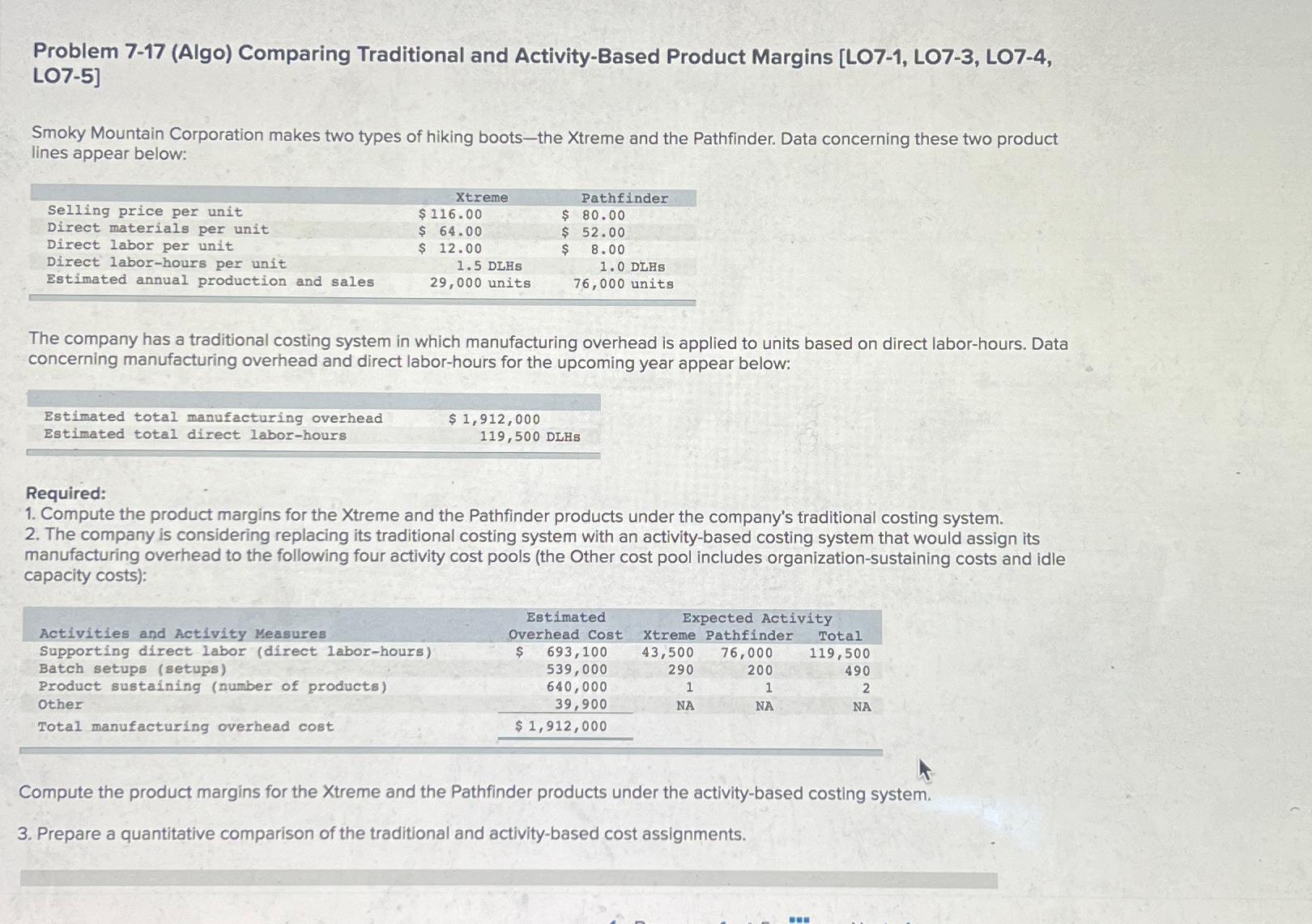 Solved Problem 7-17 (Algo) ﻿Comparing Traditional and | Chegg.com