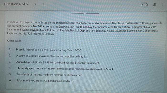 Solved Question 6 of 6In addition to those accounts listed | Chegg.com