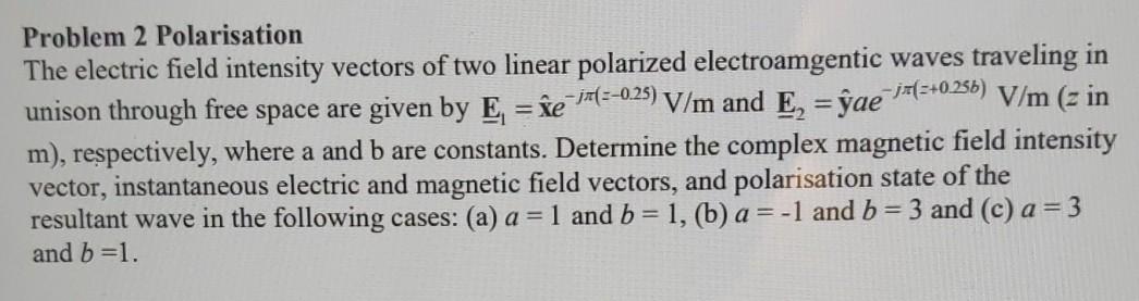 Solved Problem 2 Polarisation The electric field intensity | Chegg.com