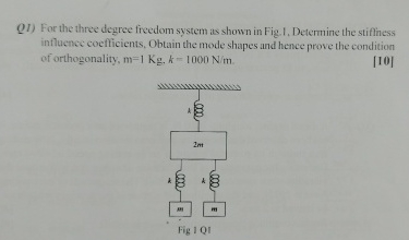 Solved Q1) ﻿For the three degree freedom system as shown in | Chegg.com