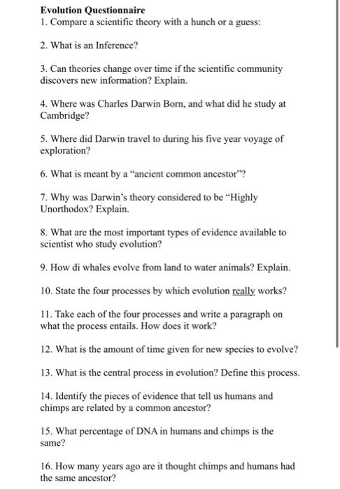 [Solved]: Evolution Questionnaire 1. Compare a scientific