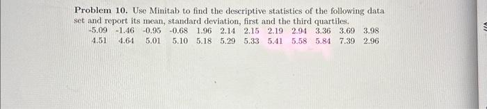 Solved Problem 10. Use Minitab to find the descriptive | Chegg.com