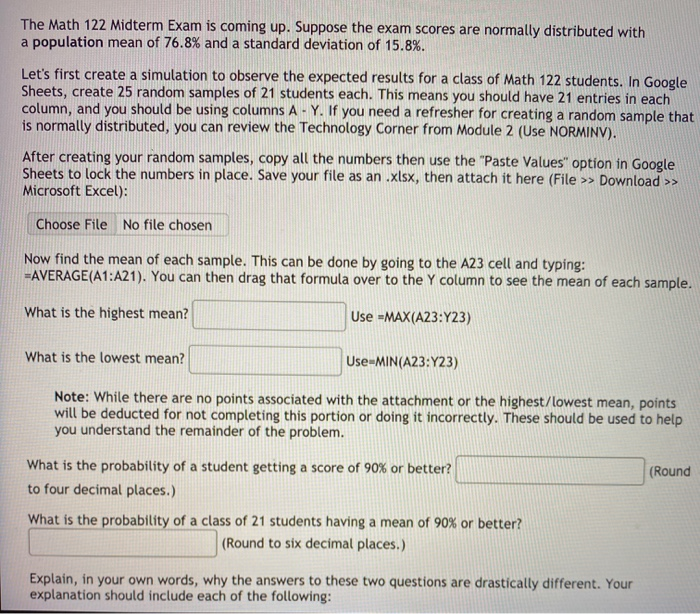 The Math 122 Midterm Exam is coming up. Suppose the | Chegg.com