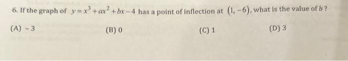 Solved 6. If the graph of y=x3+ax2+bx−4 has a point of | Chegg.com