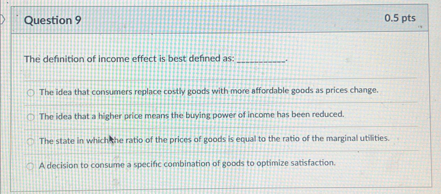 Solved Question 90.5 ﻿ptsThe definition of income effect is | Chegg.com
