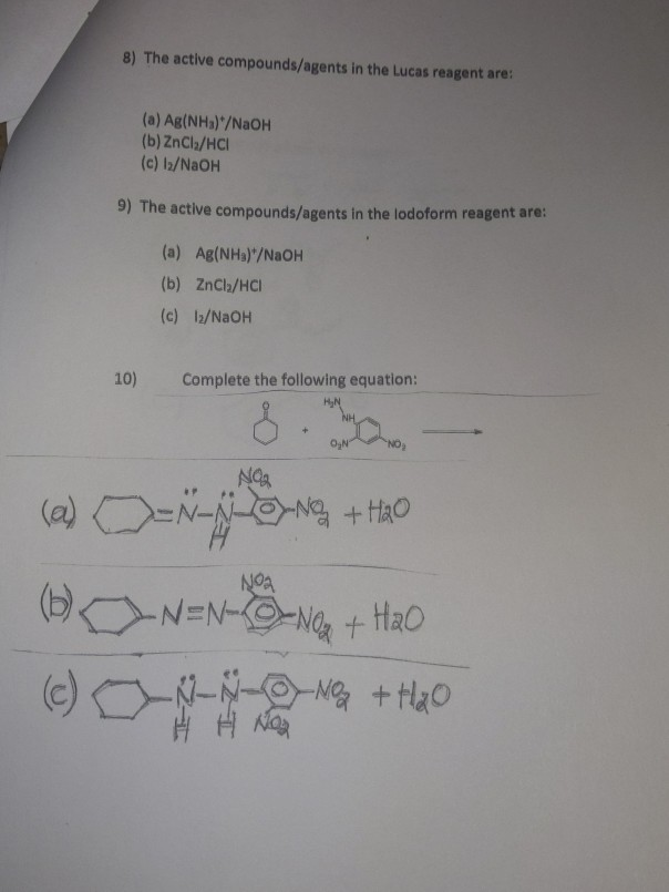Solved 8) The active compounds/agents in the Lucas reagent | Chegg.com