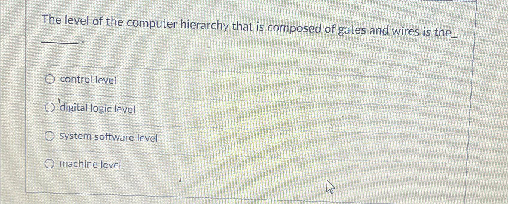 Solved The level of the computer hierarchy that is composed | Chegg.com
