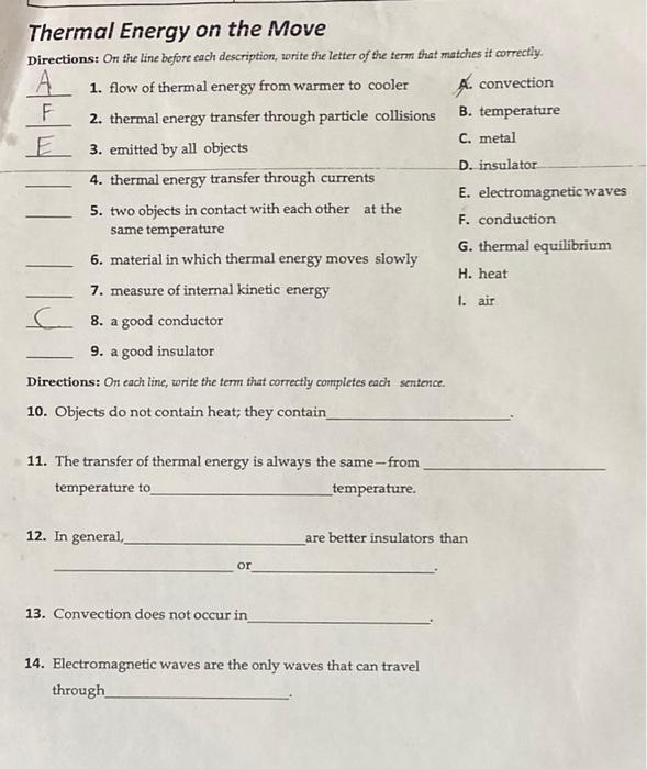 Solved Thermal Energy on the Move Directions: On the line | Chegg.com