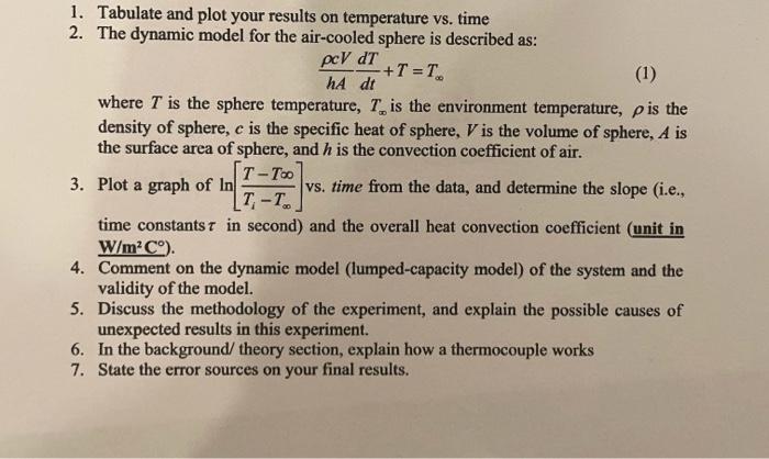 Solved 1. Tabulate and plot your results on temperature vs. | Chegg.com