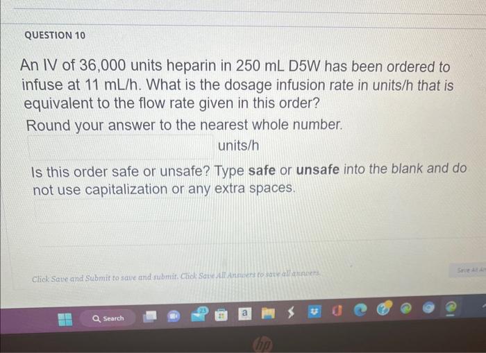 Solved An IV of 36,000 units heparin in 250 mL D5W has been | Chegg.com