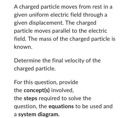 Solved A charged particle moves from rest in a given uniform | Chegg.com
