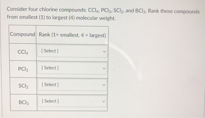 Solved Consider four chlorine compounds: CCl4, PC13, SCl2, | Chegg.com