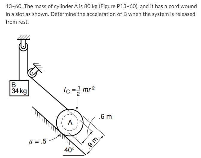 Solved Dynamics Question 13-60. ﻿The mass of cylinder A is | Chegg.com
