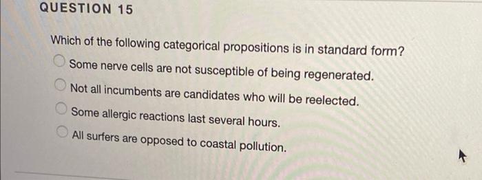 QUESTION 15 Which of the following categorical | Chegg.com