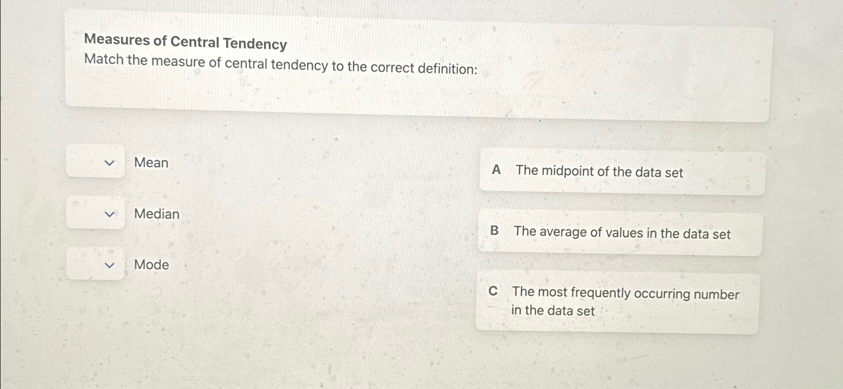 Solved Measures of Central TendencyMatch the measure of | Chegg.com