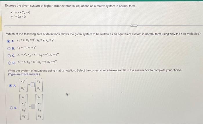 Solved Express the given system of higher-order differential | Chegg.com