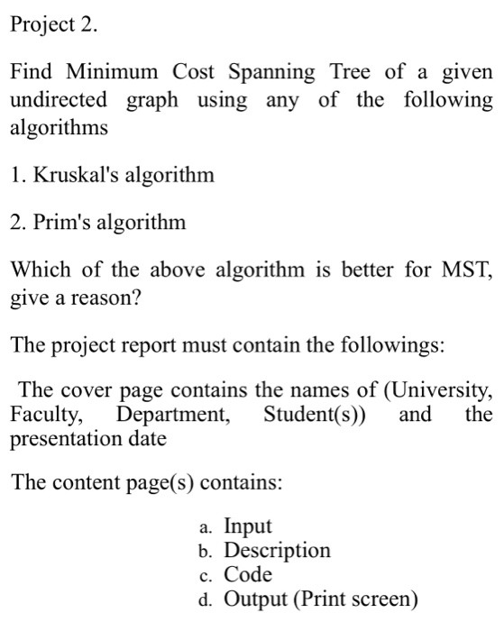 Solved project 1 Implement any one of the following | Chegg.com