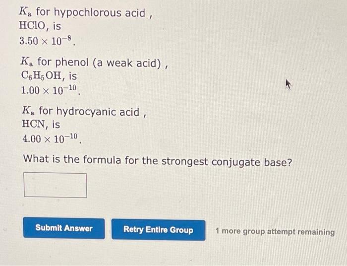Solved Ka for hypochlorous acid, HClO, is 3.50×10−8. Ka for | Chegg.com