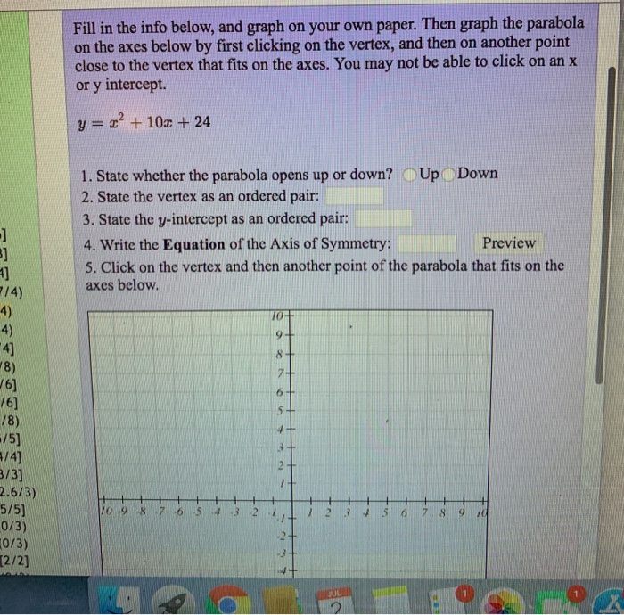 Solved on your own paper. Then graph the parabola on the | Chegg.com