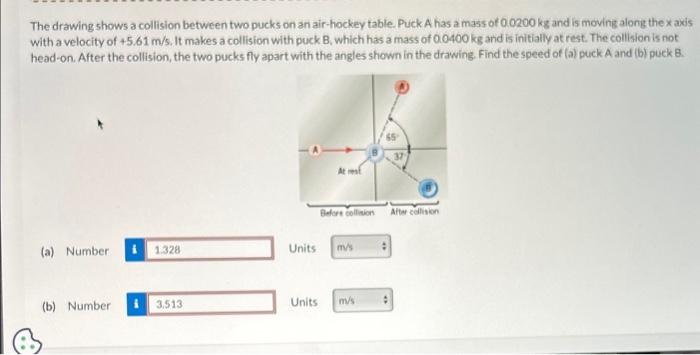 Solved The drawing shows a collision between two pucks on an | Chegg.com