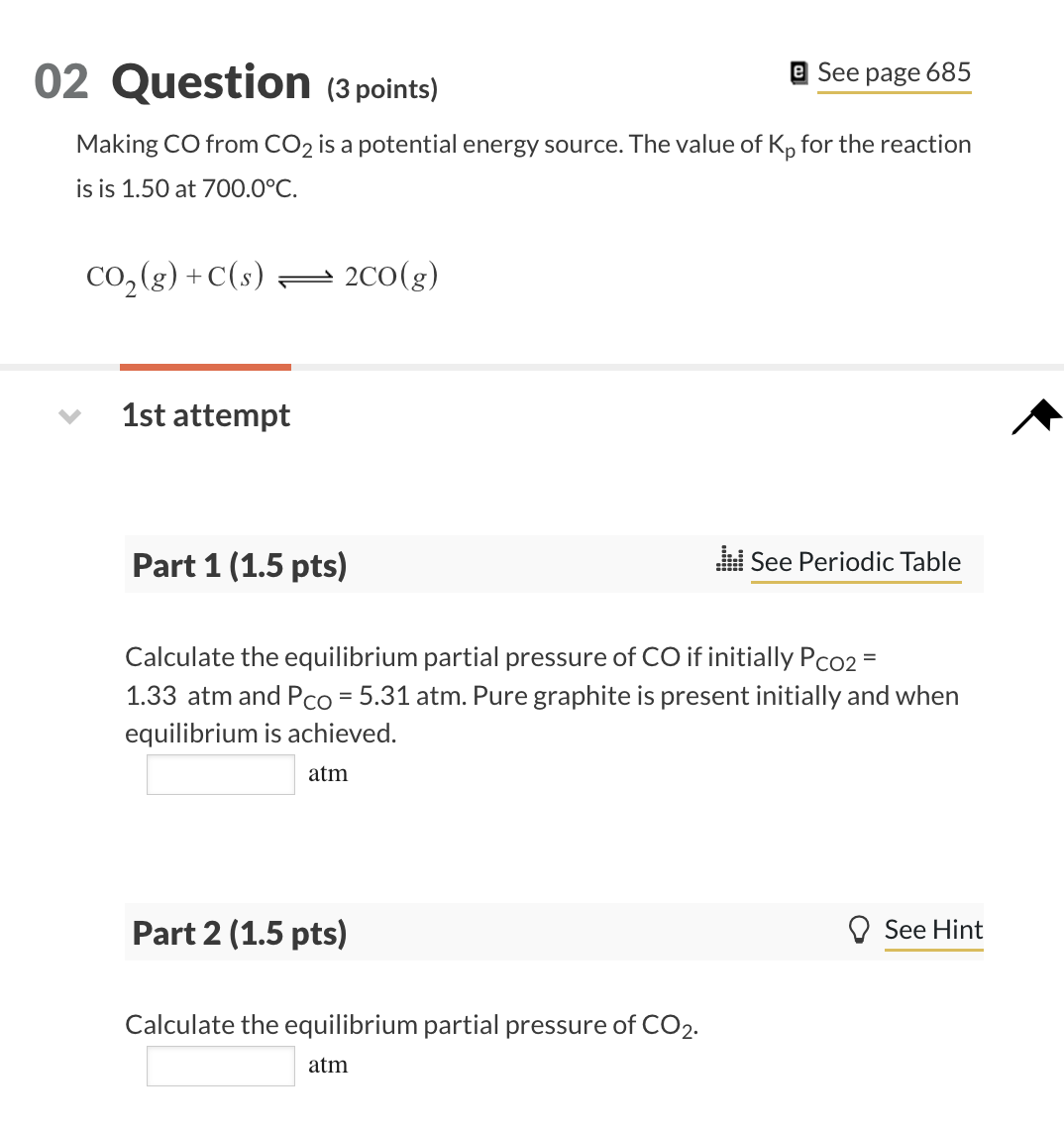Solved 1st attemptPart 1 (1.5 ﻿pts)Calculate the equilibrium | Chegg.com