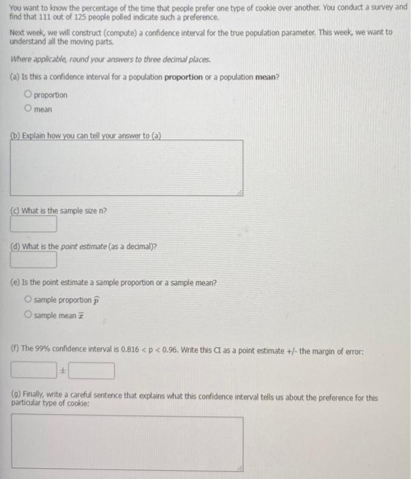 Solved proportion mean (c) What is the sample size n ? (d) | Chegg.com