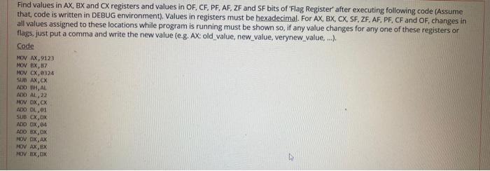 Solved Find values in AX, BX and CX registers and values in | Chegg.com