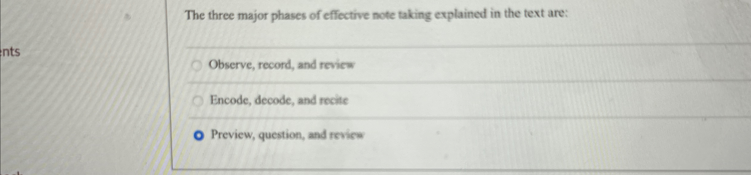 Solved The three major phases of effective note taking | Chegg.com