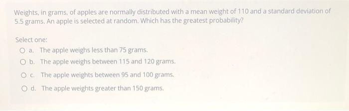 Solved Weights, in grams, of apples are normally distributed | Chegg.com