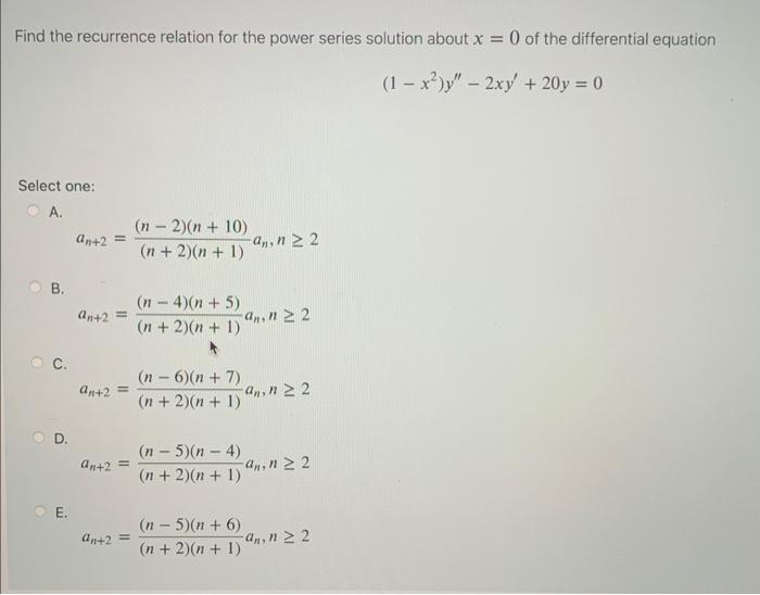 Find the recurrence relation for the power series | Chegg.com