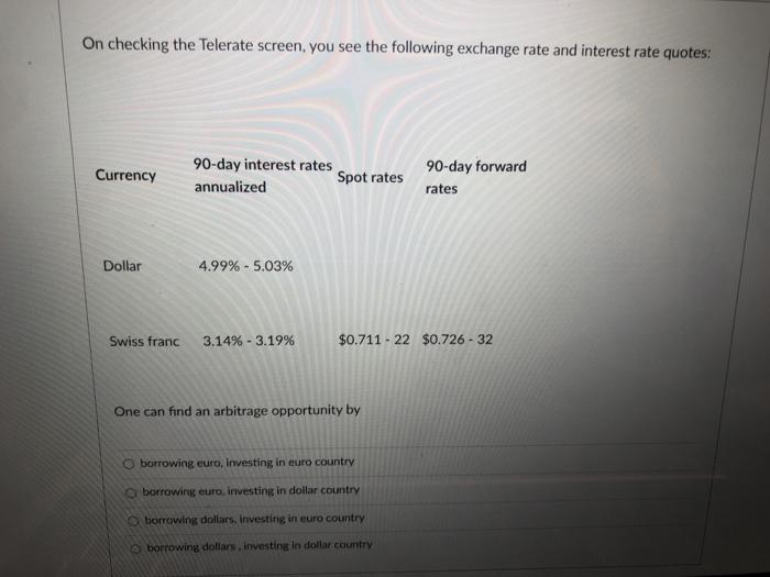 Solved On checking the Telerate screen, you see the | Chegg.com