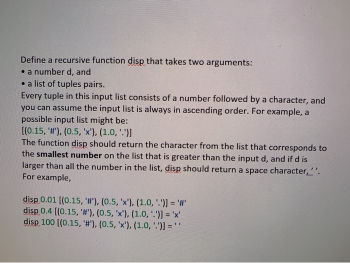 Solved Define a recursive function disp that takes two | Chegg.com