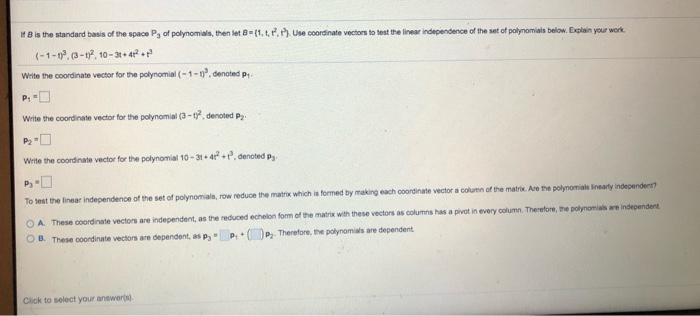 Solved Use coordinate vectors to test the linear | Chegg.com