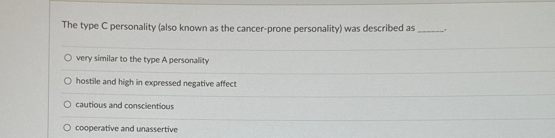 Solved The type C ﻿personality (also known as the | Chegg.com
