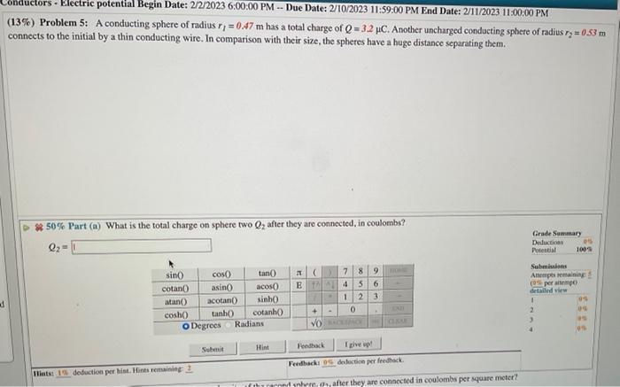 Solved (13\%) Problem 5: A conducting sphere of radius | Chegg.com