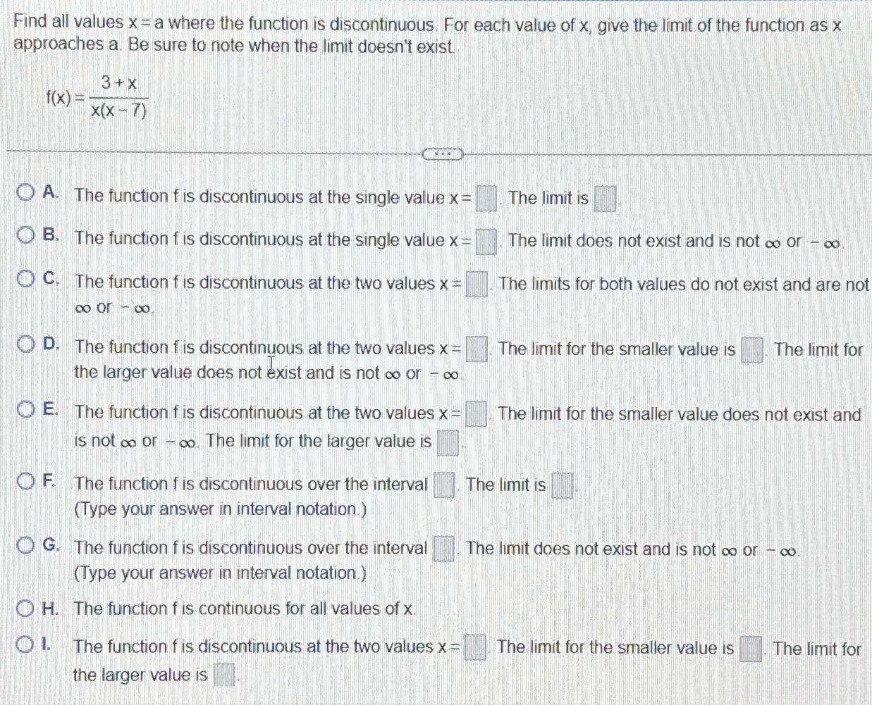 Solved Find all values x=a where the function is | Chegg.com