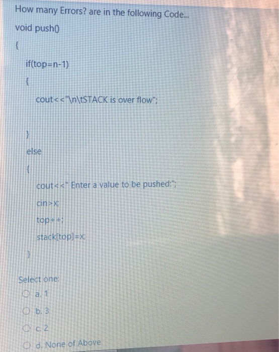 Solved How many Errors? are in the following Code.. void | Chegg.com