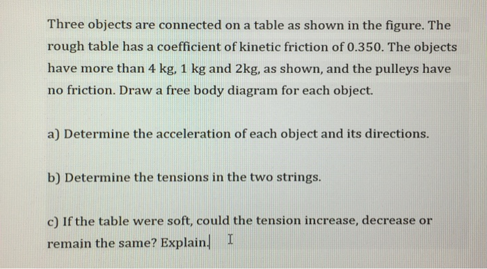 Solved Three objects are connected on a table as shown in | Chegg.com