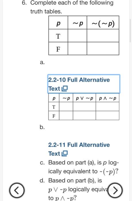 Solved 6. Complete each of the following truth tables. a. b. | Chegg.com